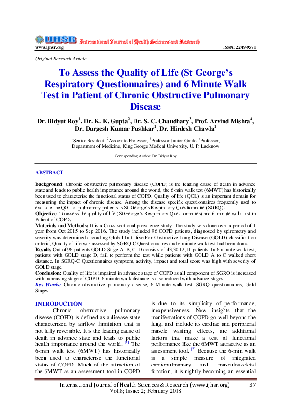 (PDF) To Assess the Quality of Life (St George's Respiratory Questionnaires) and 6 Minute Walk ...