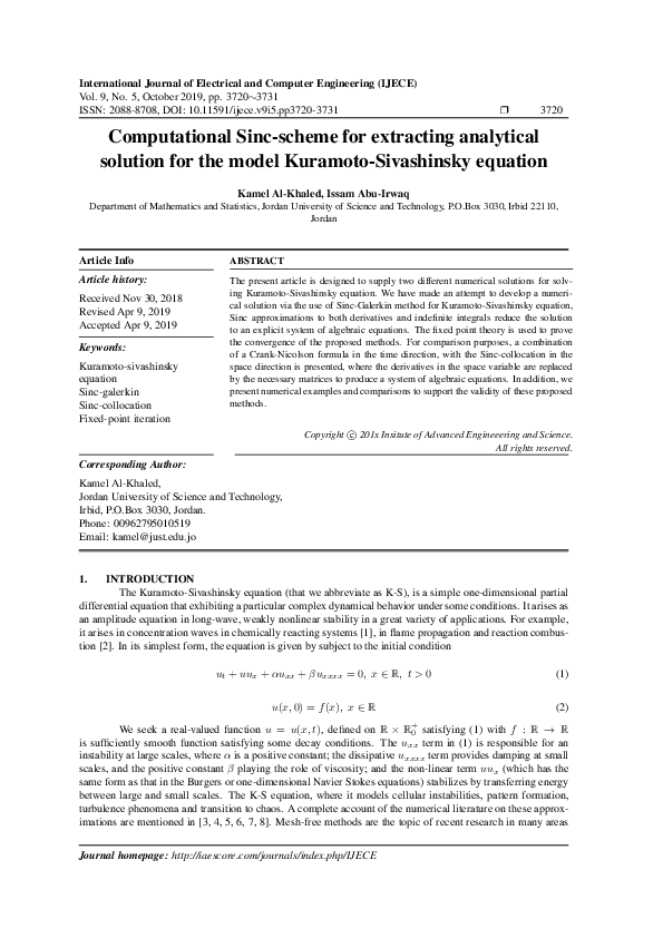 Pdf Computational Sinc Scheme For Extracting Analytical Solution For The Model Kuramoto