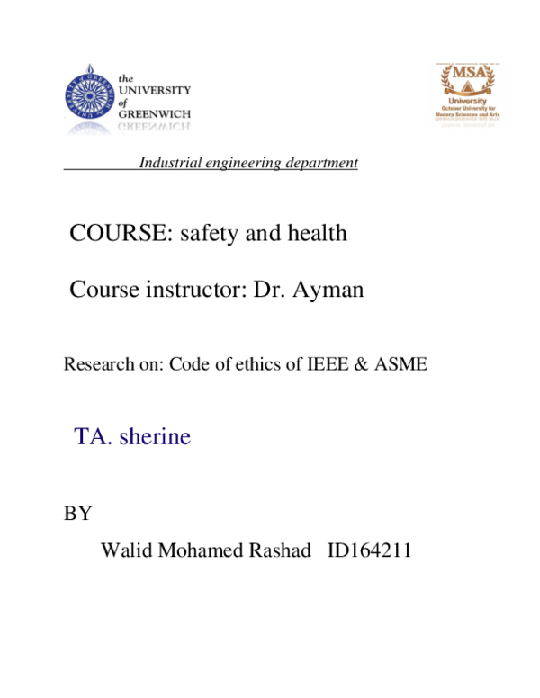 (PDF) Code of ethics of IEEE & ASME
