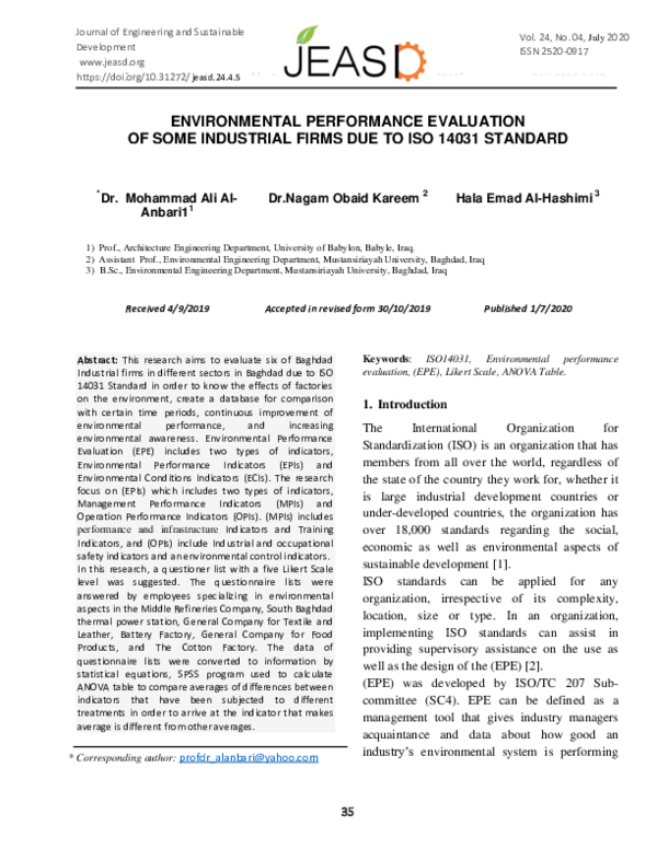 (PDF) ENVIRONMENTAL PERFORMANCE EVALUATION OF SOME INDUSTRIAL FIRMS DUE ...