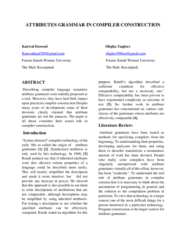 (PDF) ATTRIBUTES GRAMMAR IN COMPILER CONSTRUCTION