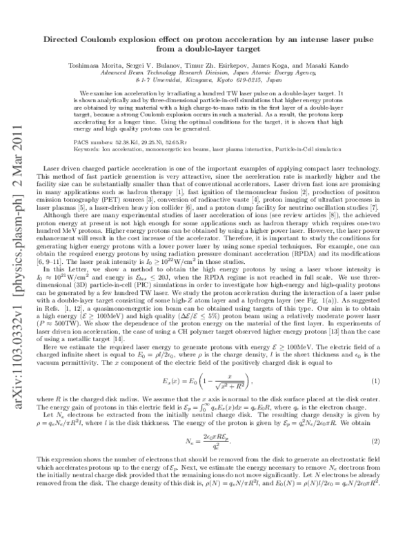 (PDF) Directed Coulomb explosion effect on proton acceleration by an intense laser pulse from a ...