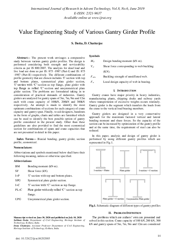 (PDF) Value Engineering Study of Various Gantry Girder Profile