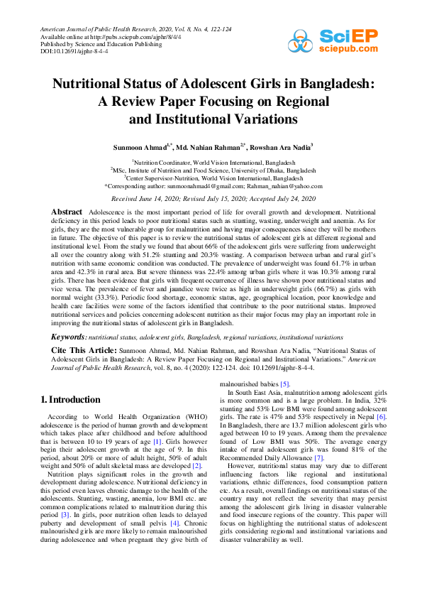 (PDF) Adolescent Girls in Bangladesh: A Review Paper Focusing on ...