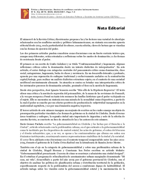 (PDF) Nota Editorial. Número 8