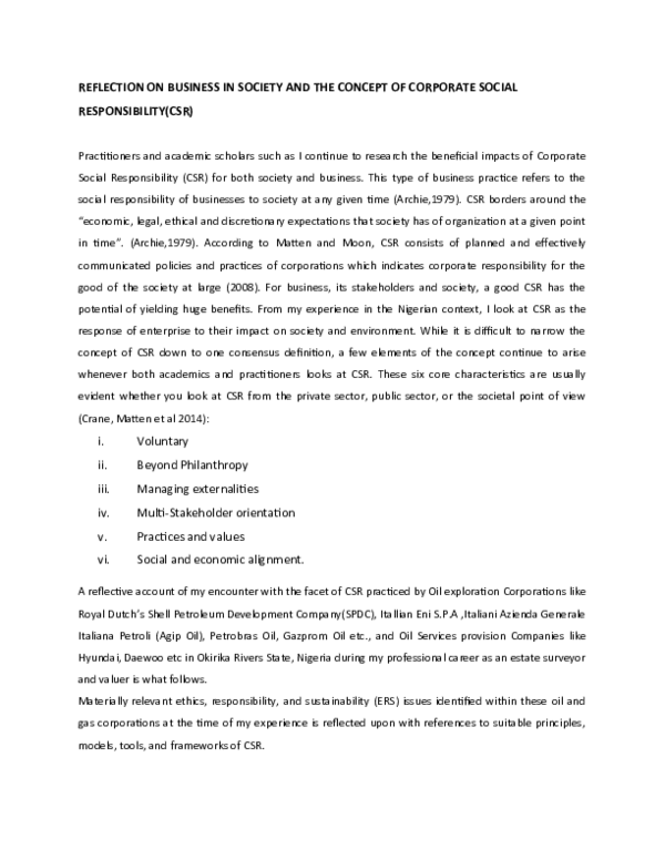 (DOC) REFLECTION ON BUSINESS IN SOCIETY AND THE CONCEPT OF CORPORATE ...