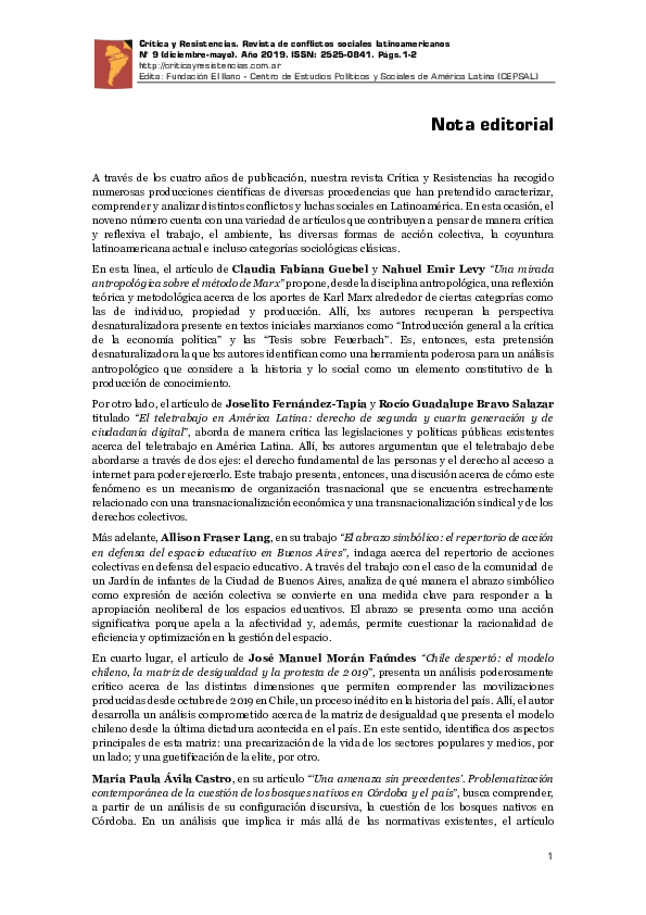 (PDF) Nota editorial. Número 9.