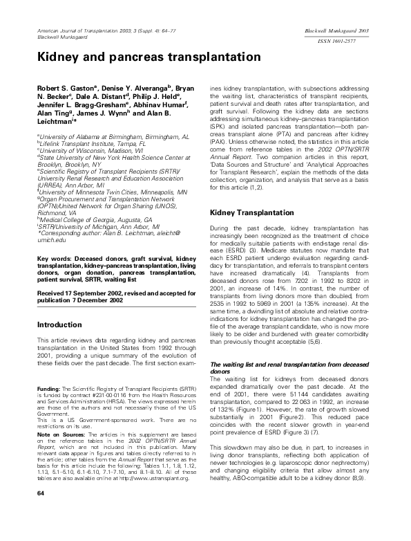 (PDF) Kidney and pancreas transplantation