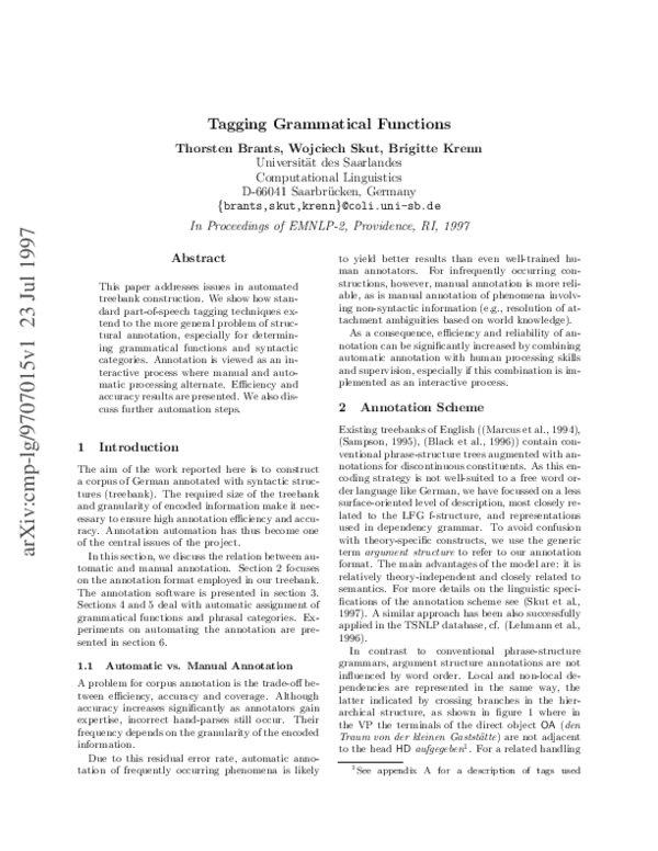 (PDF) Tagging Grammatical Functions