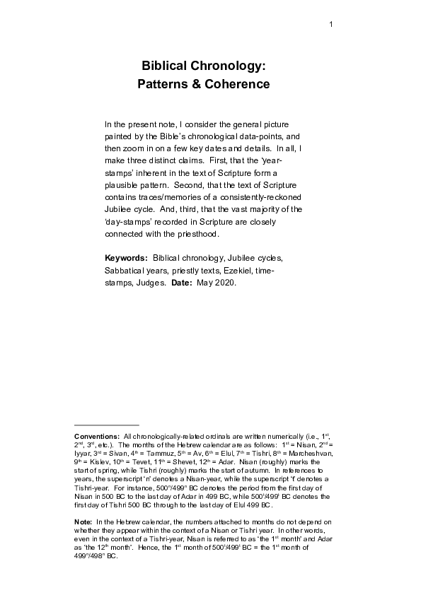 (PDF) Biblical Chronology: Patterns & Coherence