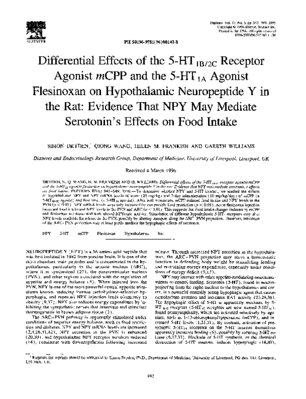 (PDF) Differential Effects of the 5-HT1B/2C Receptor Agonist mCPP and ...