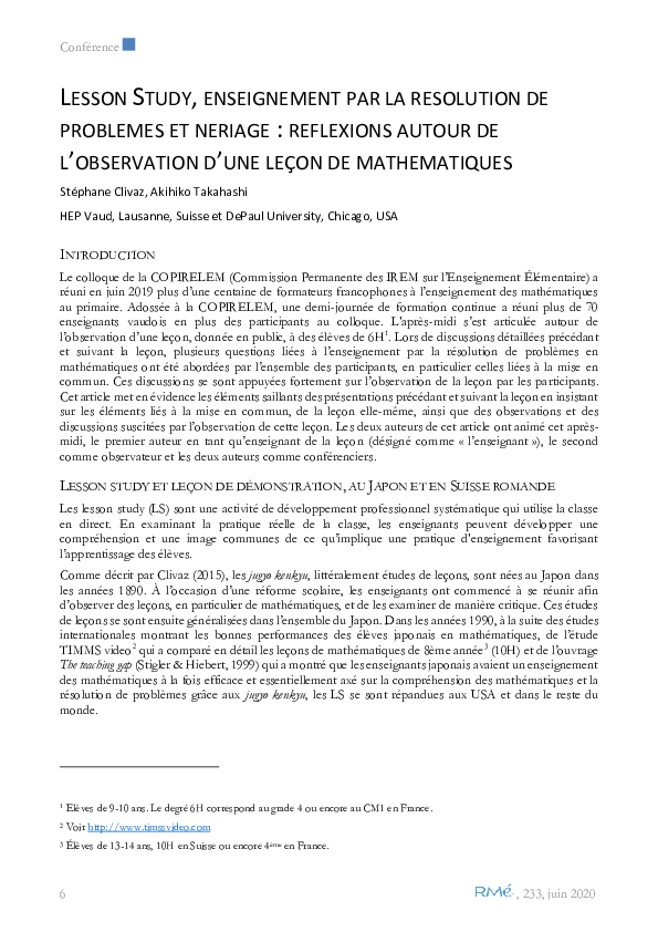 (PDF) Lesson Study, enseignement par la résolution de problèmes et ...