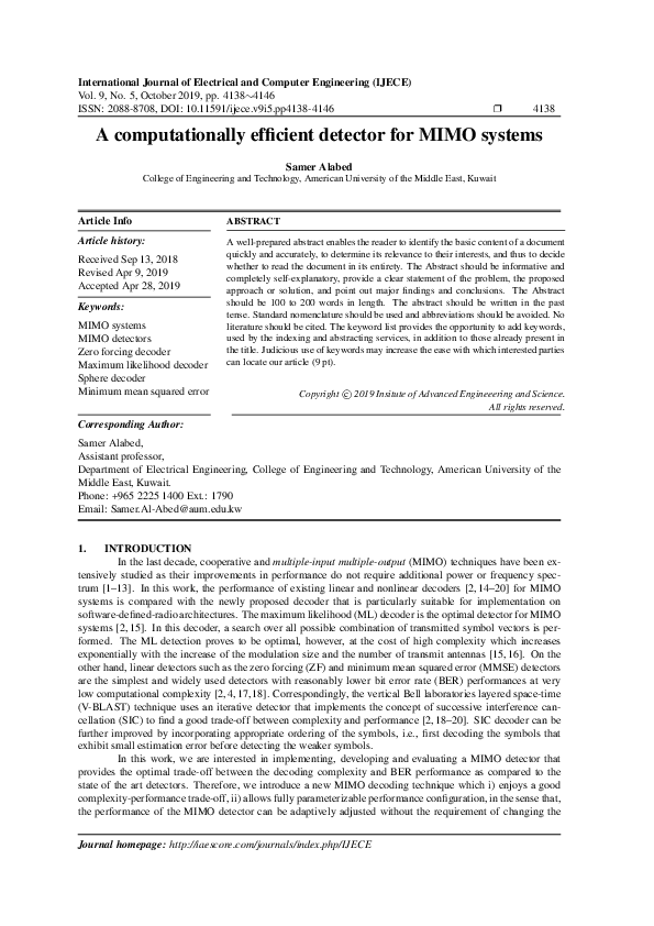 (PDF) A computationally efficient detector for MIMO systems