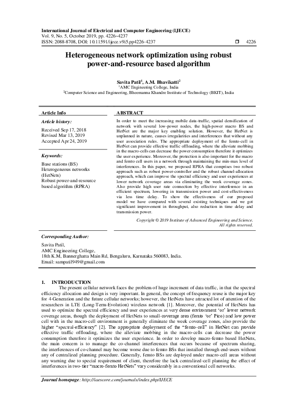 (PDF) Heterogeneous network optimization using robust power-and-resource based algorithm