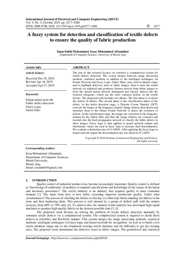 (PDF) Textile Fabric Defect Detection | vaishnavi bhosale - Academia.edu