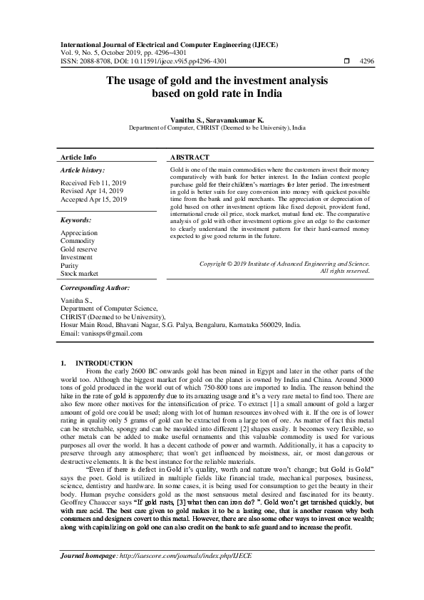 (PDF) The usage of gold and the investment analysis based on gold rate ...