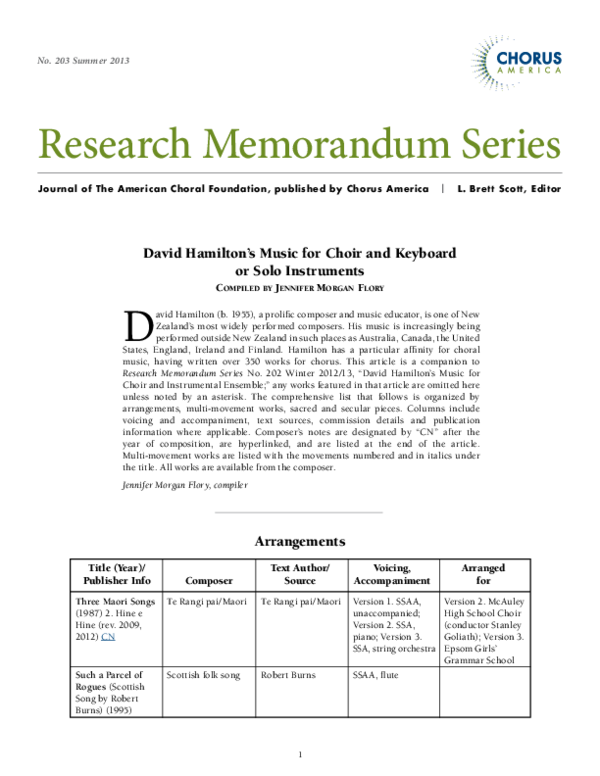 (PDF) David Hamilton's Music for Choir and Keyboard or Solo Instruments