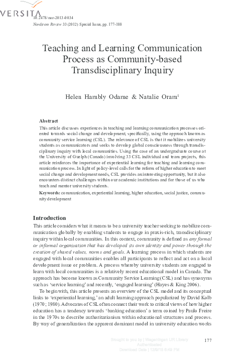 (PDF) Teaching and Learning Communication Process as Community-based ...