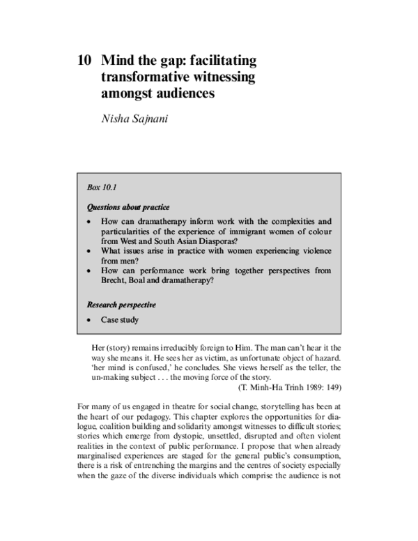 (PDF) Mind the gap: Facilitating transformative witnessing amongst ...