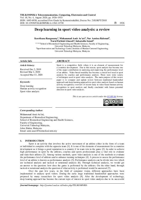(PDF) Deep learning in sport video analysis: a review