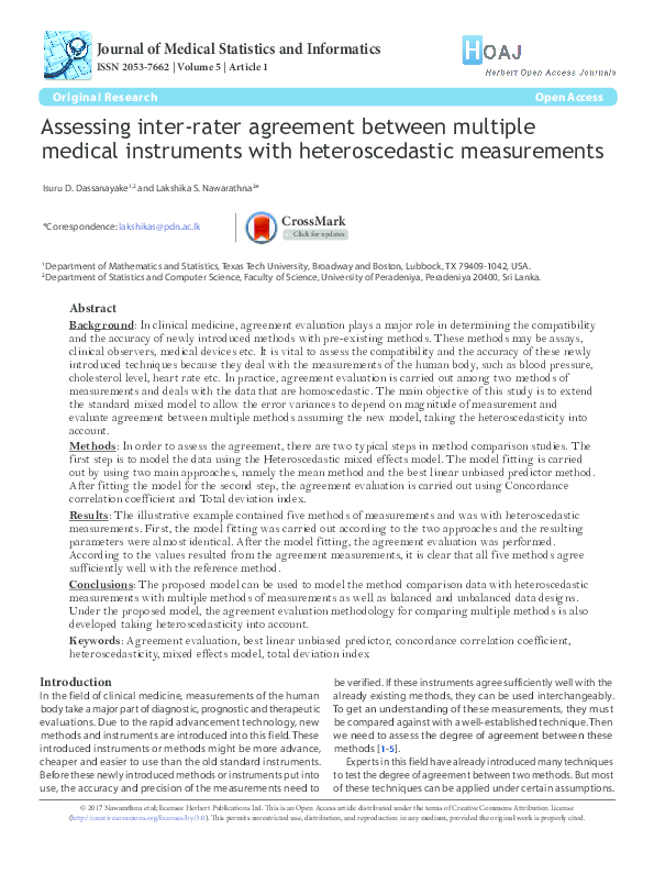 (PDF) Assessing inter-rater agreement between multiple medical instruments with heteroscedastic ...