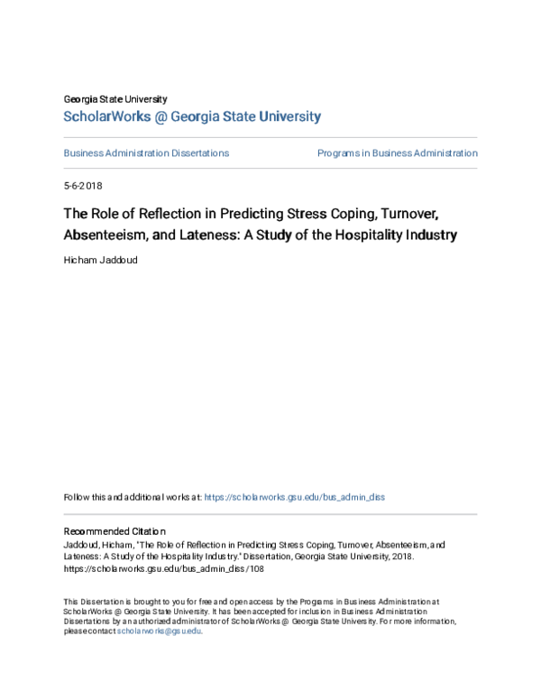 (PDF) The Role of Reflection in Predicting Stress Coping, Turnover, The ...