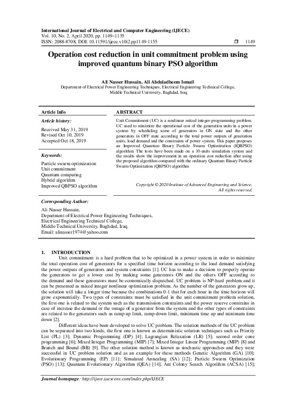 Pdf Operation Cost Reduction In Unit Commitment Problem Using