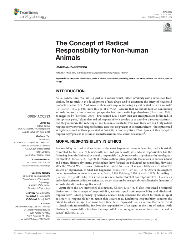 (PDF) The Concept of Radical Responsibility for Non-human Animals