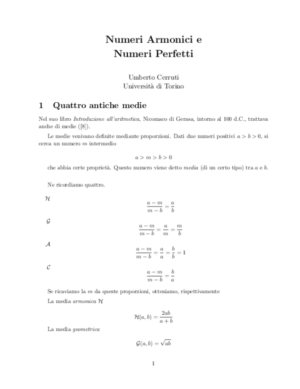 (PDF) Numeri Armonici e Numeri Perfetti