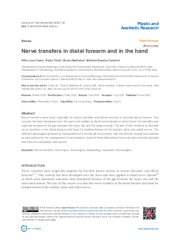 (PDF) Nerve transfers in distal forearm and in the hand