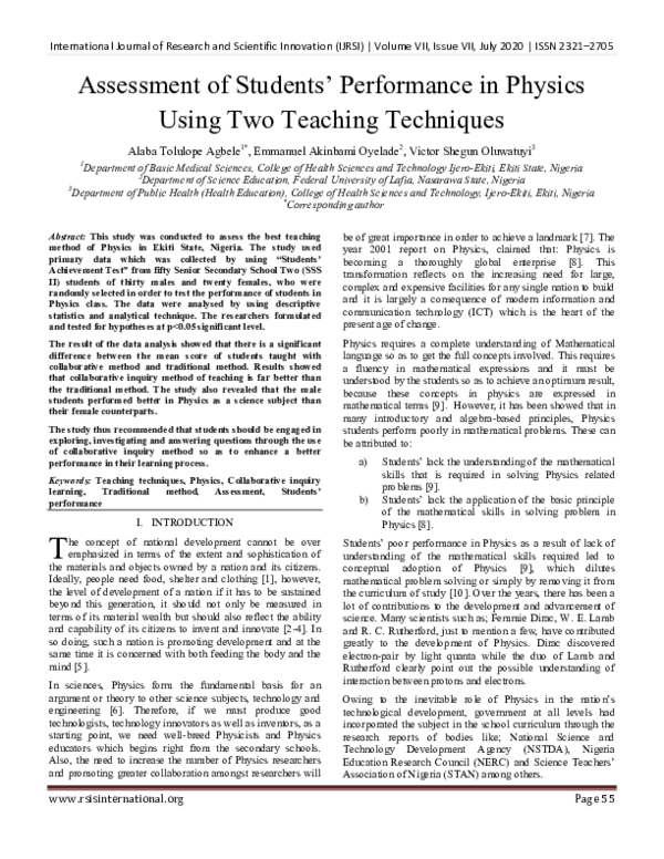 (PDF) Assessment of Students’ Performance in Physics Using Two Teaching ...