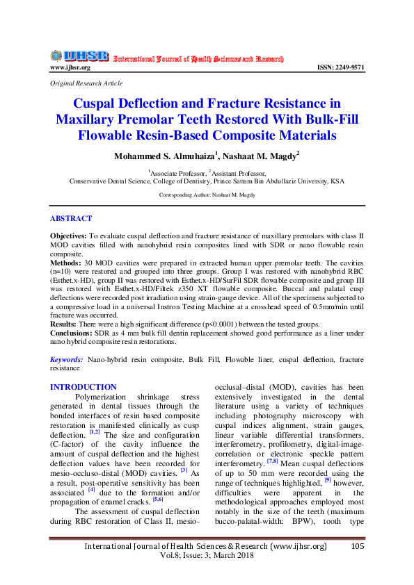 (PDF) Cuspal Deflection and Fracture Resistance in Maxillary Premolar ...