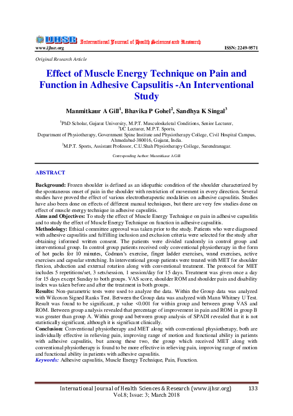 (PDF) Effect of Muscle Energy Technique on Pain and Function in ...