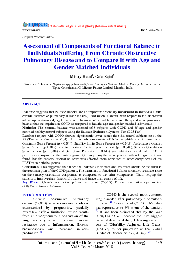 (PDF) Assessment of Components of Functional Balance in Individuals ...