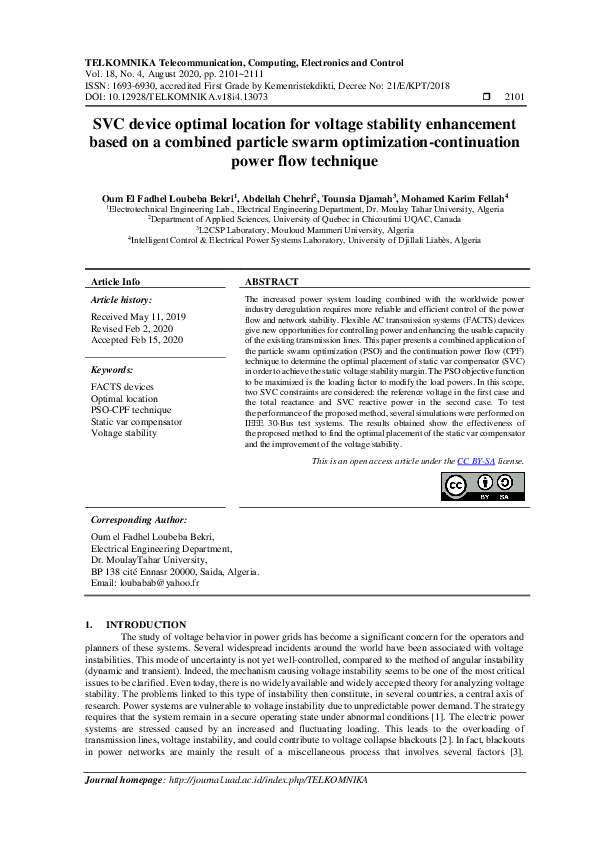 (PDF) SVC device optimal location for voltage stability enhancement based on a combined particle ...