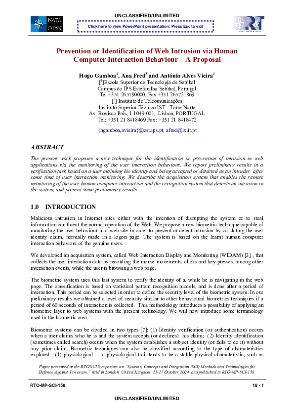 (PDF) Prevention or identification of web intrusion via human computer ...