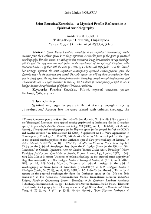 (PDF) Iuliu-Marius MORARIU Saint Faustina Kowalska -a Mystical Profile ...