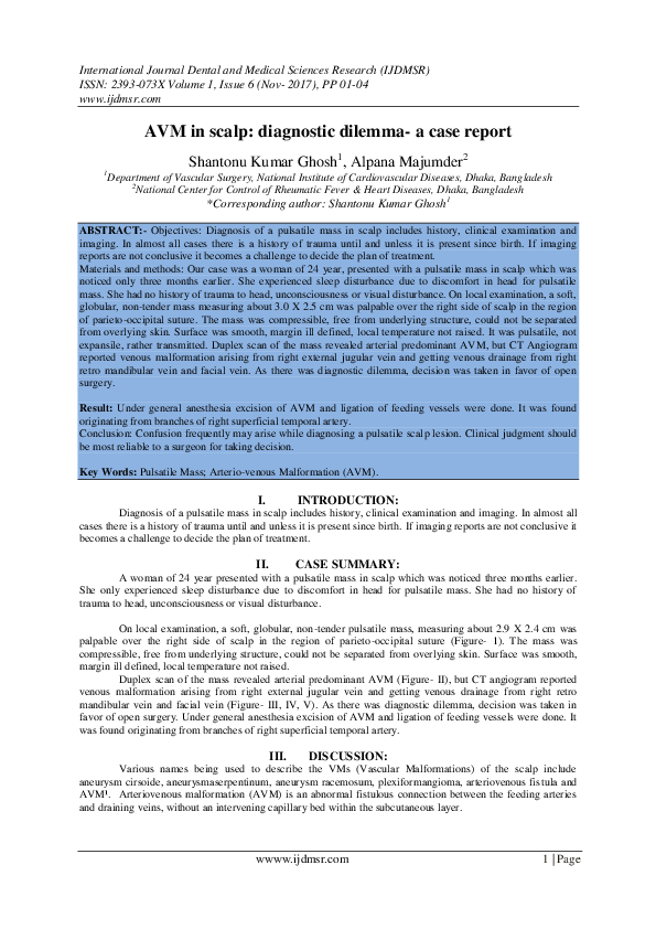 (PDF) AVM in scalp: diagnostic dilemma-a case report