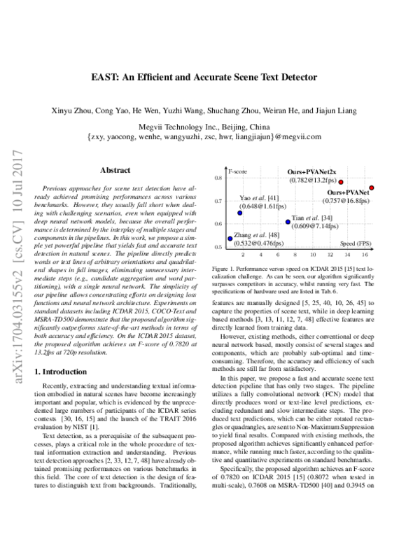 Pdf East An Efficient And Accurate Scene Text Detector