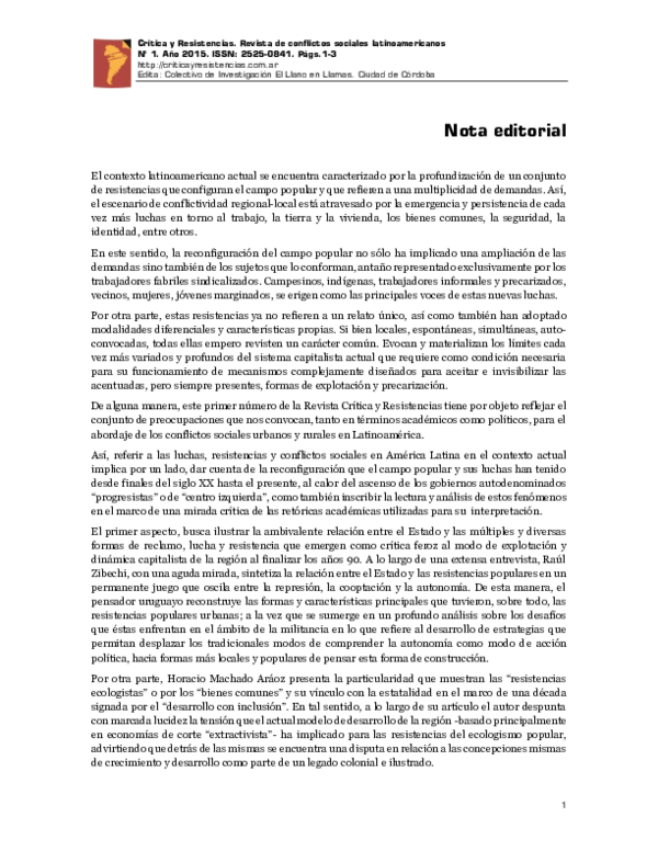 (PDF) Nota editorial. Número 1