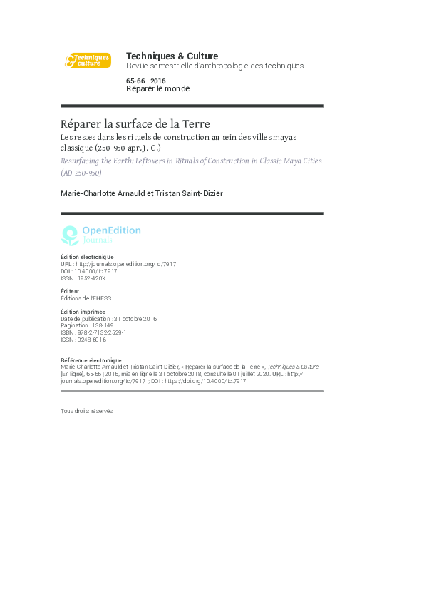 (PDF) Réparer la surface de la Terre : les restes dans les rituels de ...