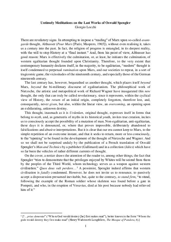 (PDF) Giorgio Locchi, “Untimely Meditations on the Last Works of Oswald ...