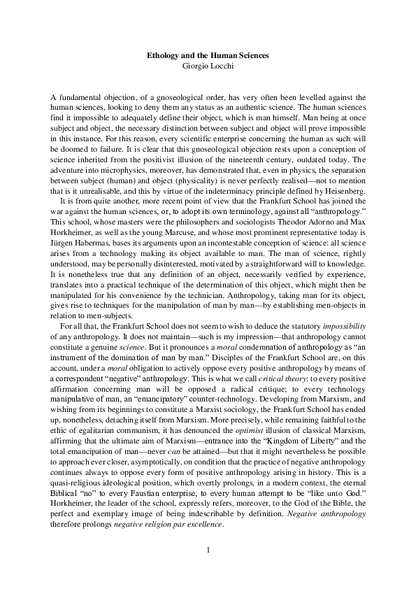 (PDF) Giorgio Locchi, “Ethology and the Human Sciences” (1979)