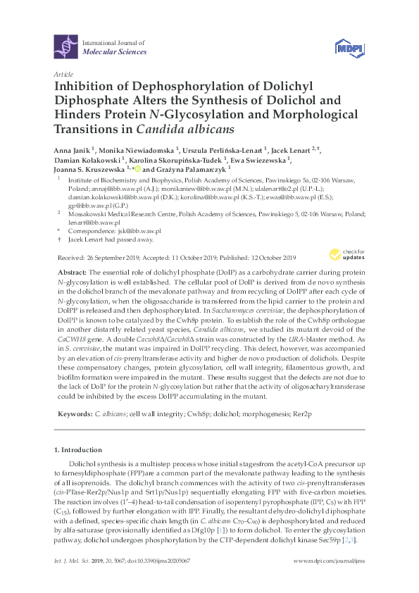 (PDF) Inhibition of Dephosphorylation of Dolichyl Diphosphate Alters ...