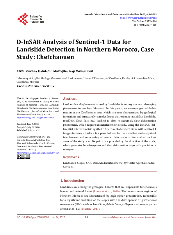 (PDF) D-InSAR Analysis of Sentinel-1 Data for Landslide Detection in ...