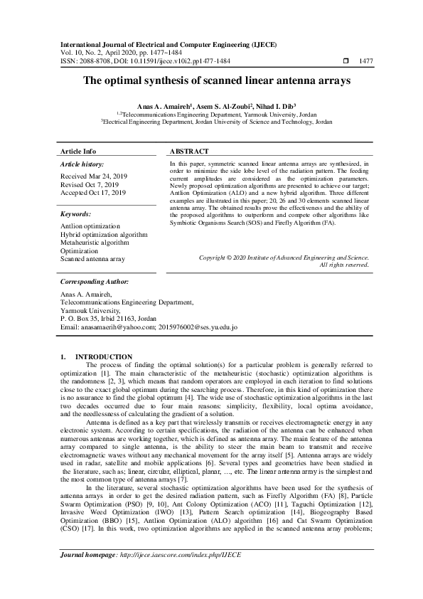 Pdf The Optimal Synthesis Of Scanned Linear Antenna Arrays