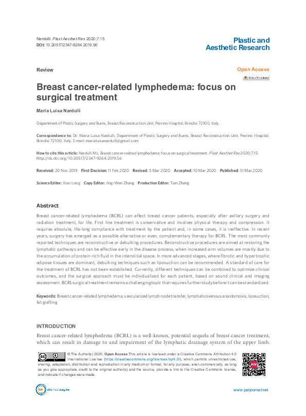(PDF) Breast cancer-related lymphedema: focus on surgical treatment