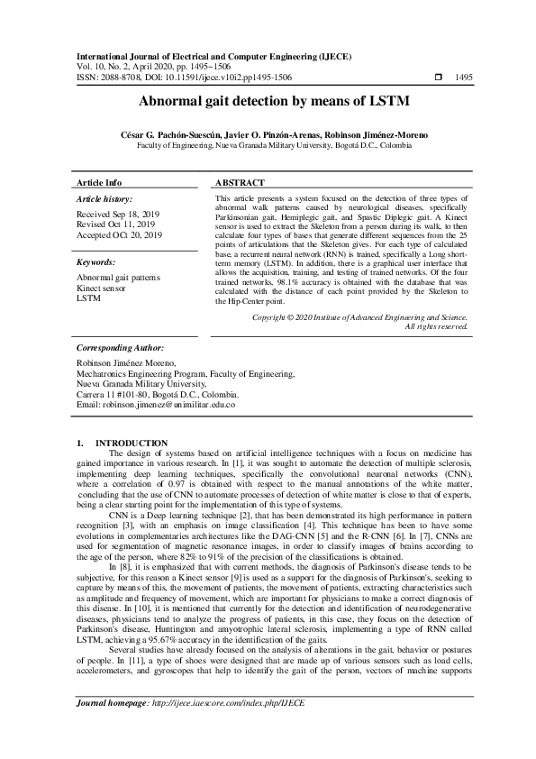 Pdf Abnormal Gait Detection By Means Of Lstm