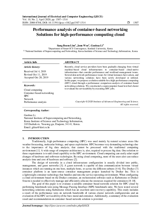 (PDF) Performance analysis of container-based networking Solutions for high-performance ...