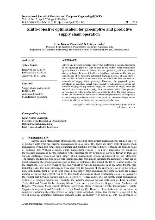 Pdf Multi Objective Optimization For Preemptive And Predictive Supply